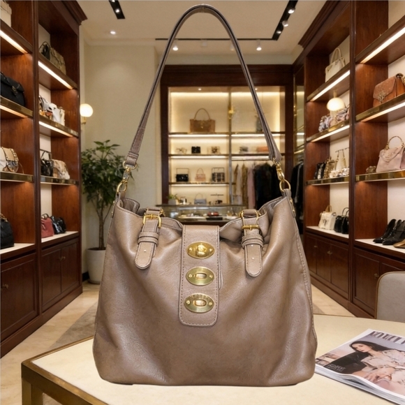 Braciano | Bags | Braciano Large Taupe Shoulder Bag With Triple Gold ...